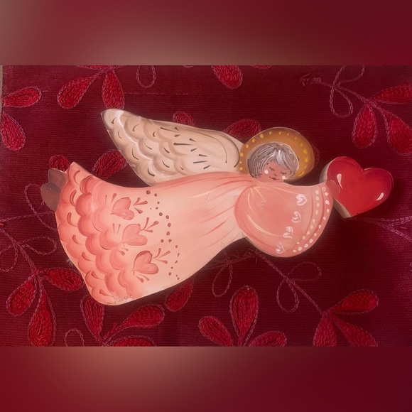 Holiday | Hanging Angel With Heart Hand Painted On Wood Celestial One ...
